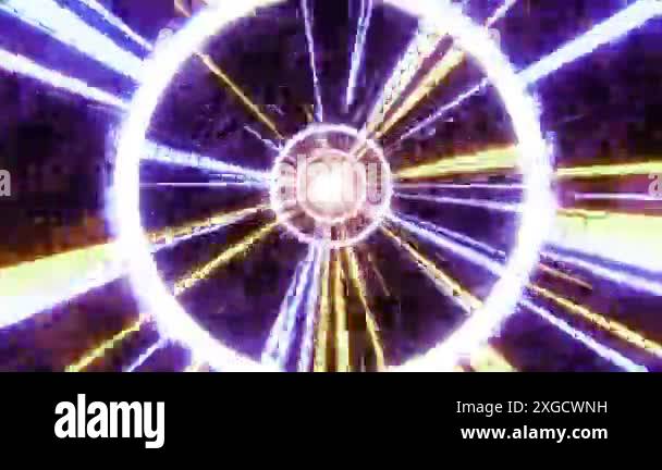 Science fiction futuristic tunnel with glowing lines and circles. Loopable animation of rotating ...