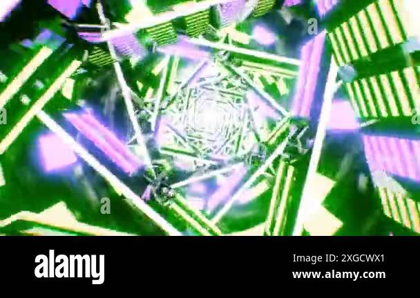 Sci-fi triangles tunnel with neon lighting. Futuristic colorful ...
