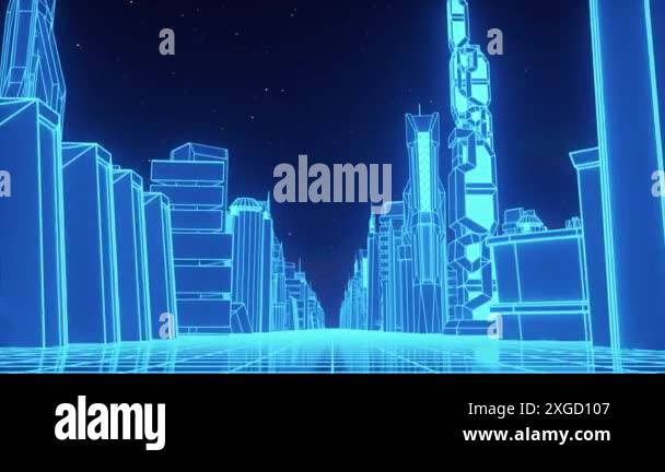 Retro futuristic 80s style with neon city backgrounds. Seamless loop of ...