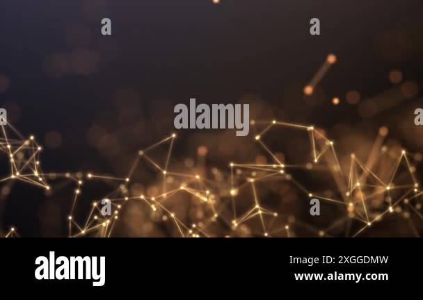 Abstract plexus background with glowing yellow and orange connecting lines and nodes. Full HD ...