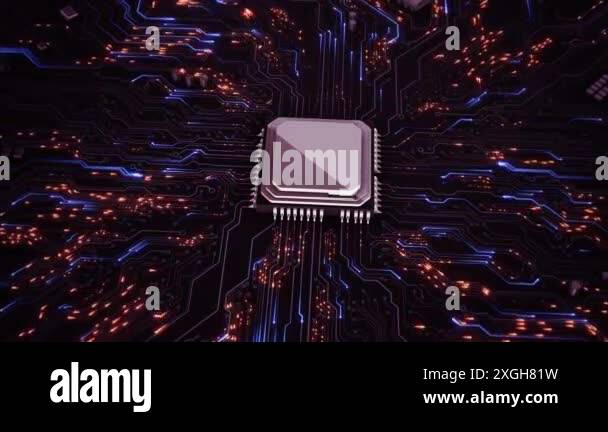 Advanced Computer Processors CPU circuit board Big Data Transmission Connection. AI Analyzes ...