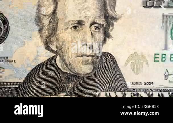 Portrait of Andrew Jackson on Old Twenty Dollar Bill, Looped Close-Up ...