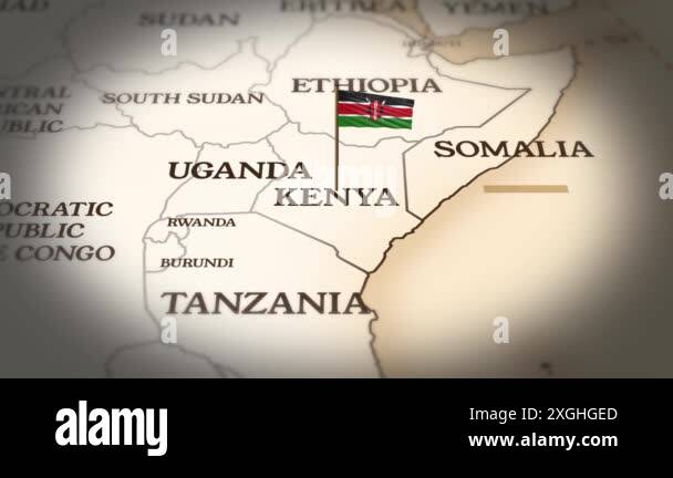 Kenya flag showing on world map with 3D animation Stock Video Footage ...