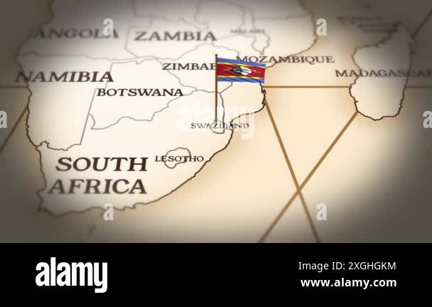 Swaziland flag showing on world map with 3D animation Stock Video ...