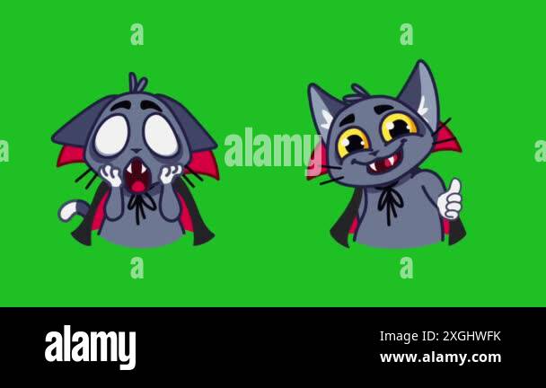 Sticker and funny cartoon character of two gray cats with a black cape ...