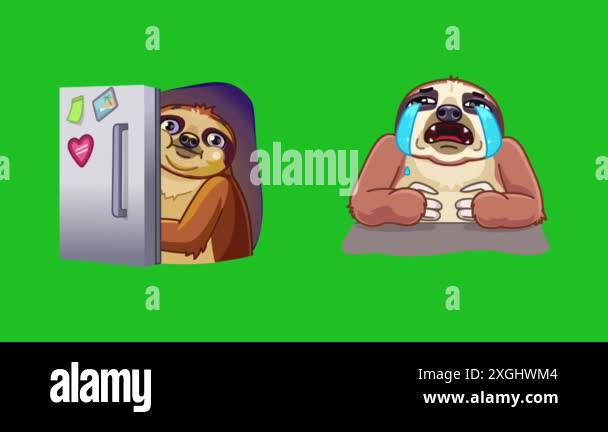 Funny cartoon character and sticker sloth is eating food from the ...