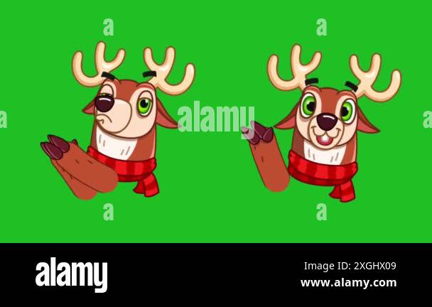 Sticker and funny cartoon character of two brown deer, the first one is ...