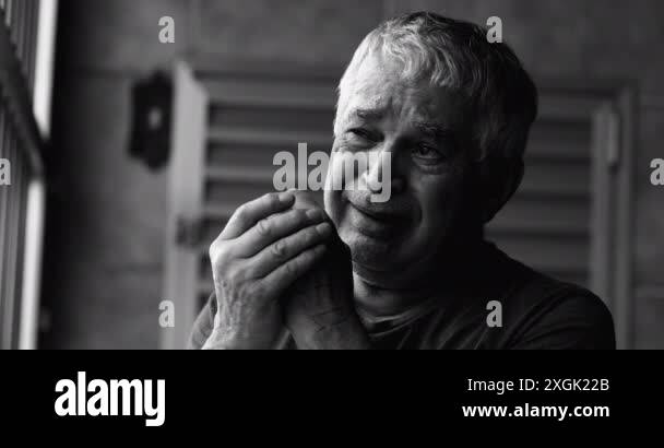 Authentic Close-Up Portrait of a Hopeless Old Man Lost in Sad, Deep ...