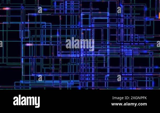 Animation of electronic subway map neon lines move along a given route ...