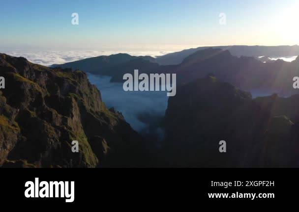 Pico do Arieiro. Mountain Peaks at Sunset. Cloud Inversion. Aerial View ...