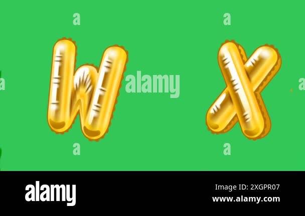 Golden English words 2 5D virtual W and X word moving green screen ...