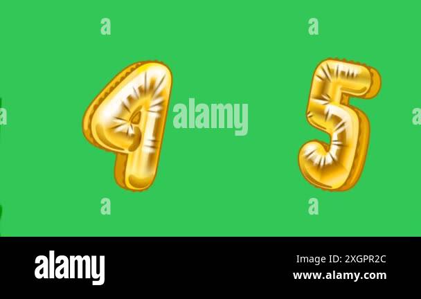 Golden English words 2 5D virtual 4 and 5 numbers moving green screen ...