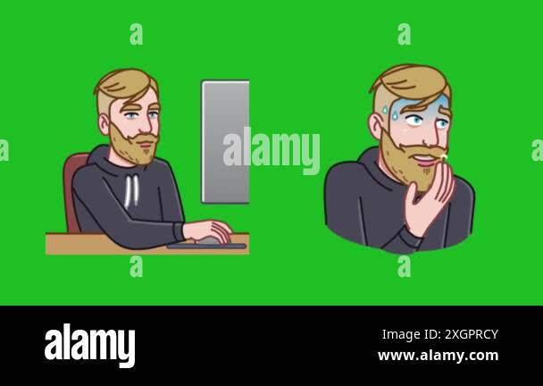 Sticker of a man working on a PC and showing likes and a sticker of an ...