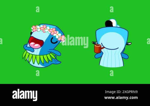 Blue whale dancing sticker and Blue whale smoking pipe sticker on green ...