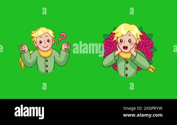 Sticker funny cartoon characters of two boys with green clothes and ...