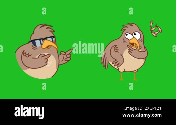 Funny cartoon sticker and character of two brown hawks, the first one ...