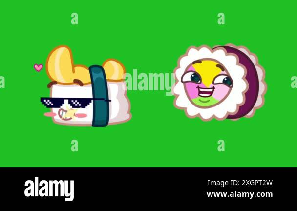 Sticker of funny cartoon characters of a piece of sushi sending a kiss ...