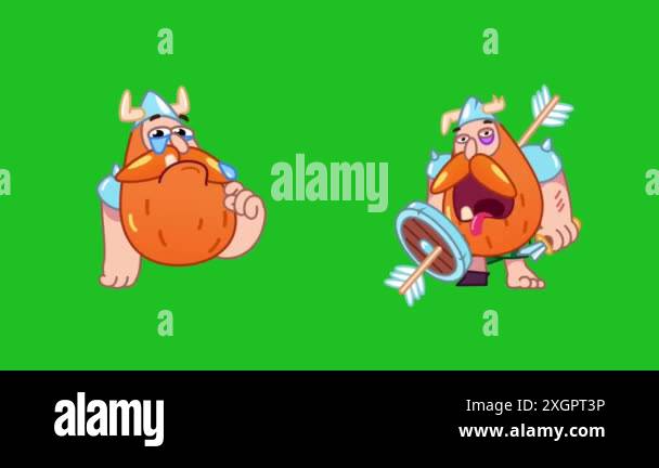 Funny cartoon characters sticker of two vikings with a beard and a fawn ...