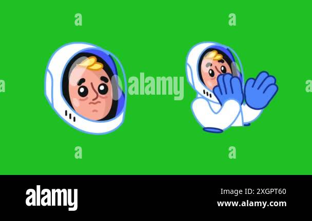 Stickers of funny cartoon characters of two astronauts in blue clothes ...