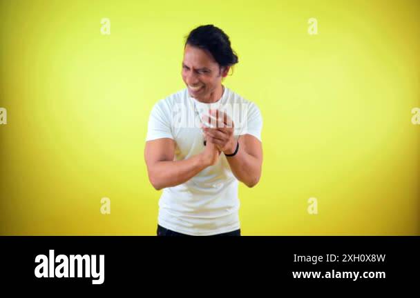 Man clapping and laughing, Man standing with claps laugh, Young person ...