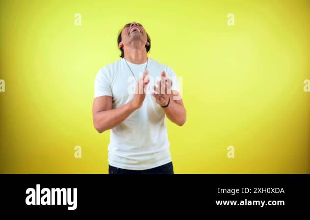 Man clapping and laughing, Man standing with claps laugh, Young person ...