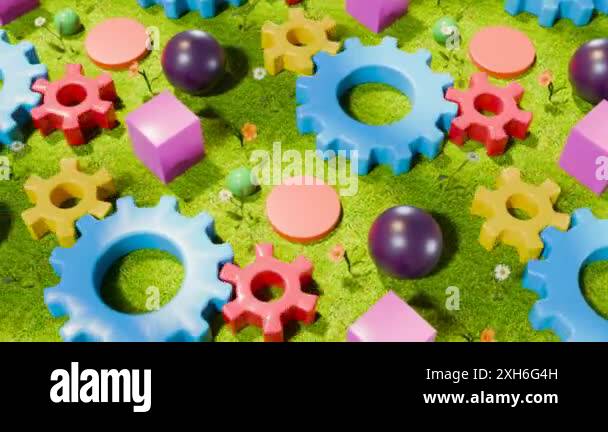 3D rendering of colorful gear mechanism in seamless loop with various ...