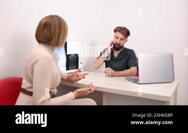 Clinical Setting, Imaging Display, Imaging Techniques. Doctor explains ...