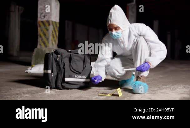 Swab, crime scene and person with evidence for forensic analysis ...