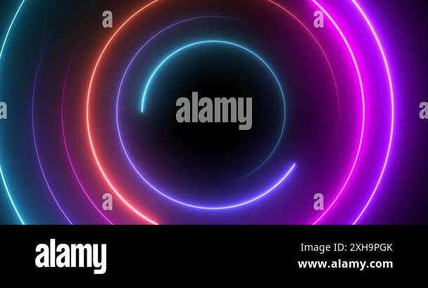Neon circles moving rotating seamless loop 4K. Hi technology abstract ...