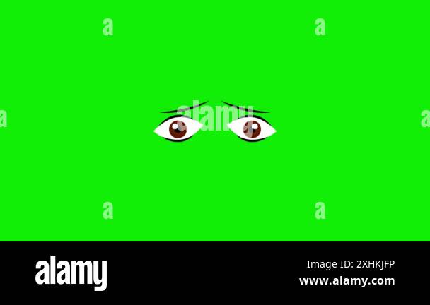 2d Cartoon eyes blink looking font side view 4k animation green screen ...