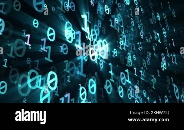 Cloud technology conception, chaotically slow moving zero and one real digits as a symbol of ...