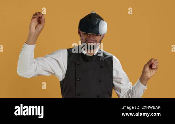 Restaurant waiter uses virtual reality headset with artificial ...