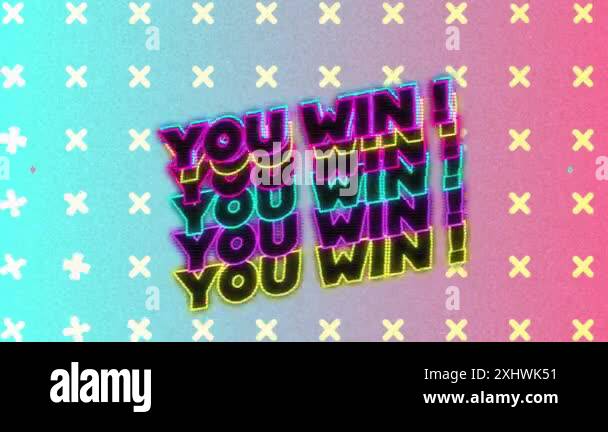 Animation of you win text over shapes on blue background. Communication ...