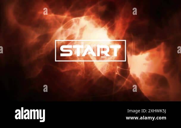 Animation of start text over light trails on black background ...