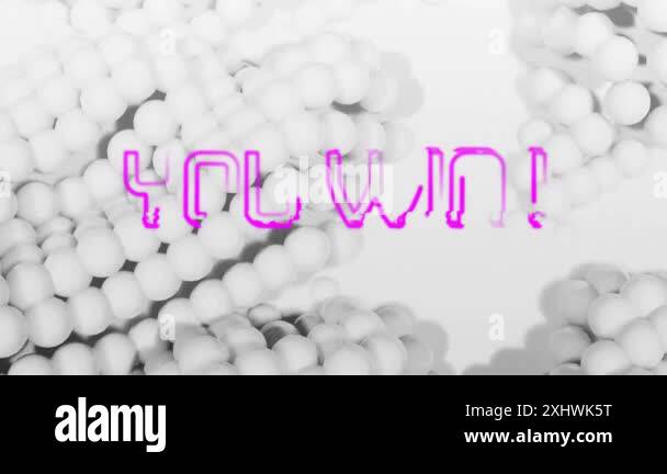 Animation of you win text over shapes on white background ...
