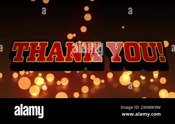 Animation of thank you text over light spots on black background ...