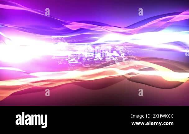 Animation of start text over light trails on purple background ...