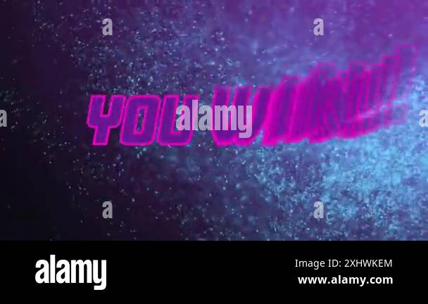 Animation of you win text over light spots on black background ...