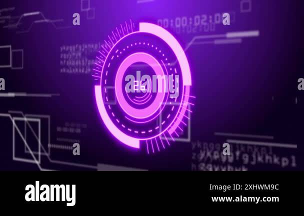 Animation Of Scope Scanning And Digital Data Processing Over Purple