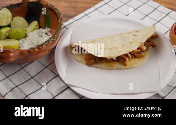 Traditional food from mexico, pork meat and cheese, Gringa al pastor ...