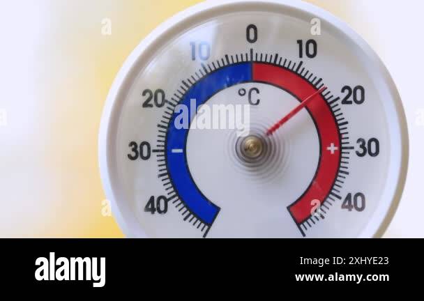 Outdoor thermometer with Celsius scale showing temperature dropping ...