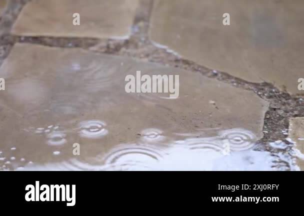 Rainy rain on stone pavers as background texture for urban design ...