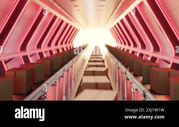 3D animation loop of carton boxes on conveyor system delivering goods ...