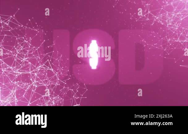 Rotating USD American dollar currency symbol on plexus background ...