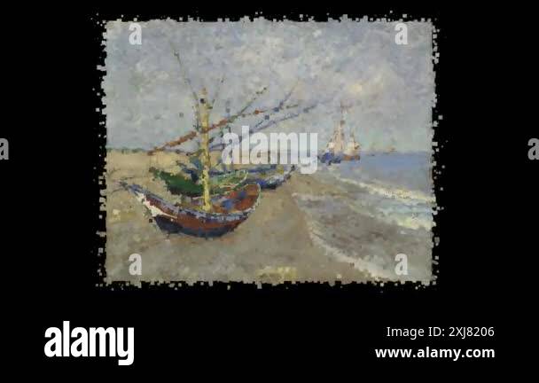 Living painting by Vincent Van Gogh - Fishing Boats on the Beach, Alpha ...