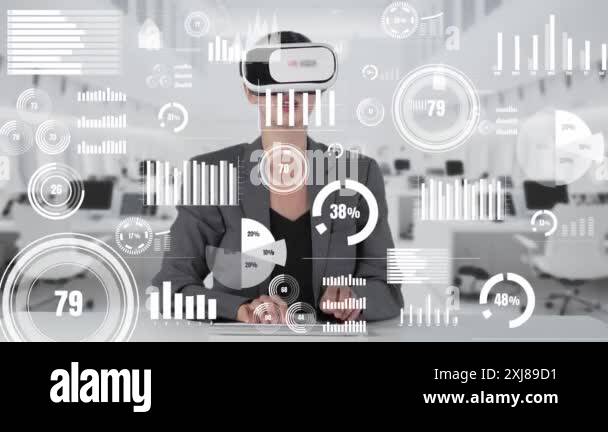 Businesswoman typing keyboard selecting dynamic market data analysis ...