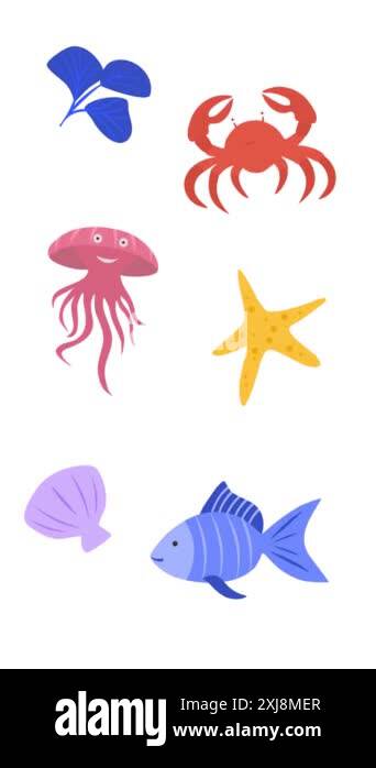 Underwater creatures animation. Children cartoon 2d Stock Video Footage ...