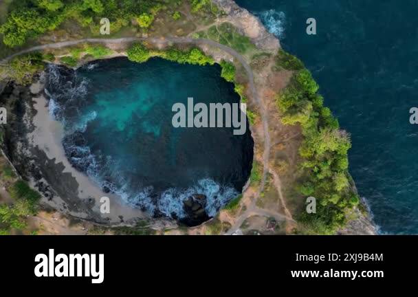 Aerial View of Broken Beach, Nusa Penida, Bali. Circular cove with ...
