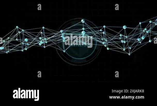 Animation of dna strand, data processing over scope scanning on black background. Global science ...