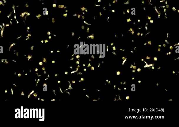 Loop Animation flying Golden Confetti on Black Background with Matte ...